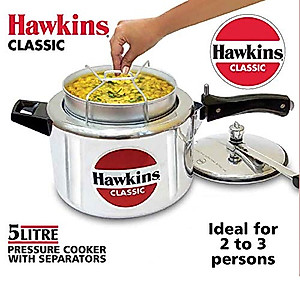 HAWKINS CL51 Pressure Cooker, 5 L WITH SEPERATOR, Silver