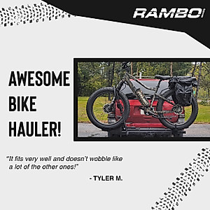 Rambo Bikes Fat Tire Electric Bike Hauler - Bike Rack Hitch Style 2-Bike Carrier - 145lbs Max Capacity, Fits 16"-29" Tire Sizes, Easy Tailgate or Hitch Access - Folds Compact for Easy Storage