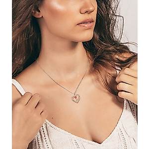 YL Birth Flower Necklace 925 Sterling Silver Love Heart Carnation Flower Pendant Created Garnet Jewelry for Women