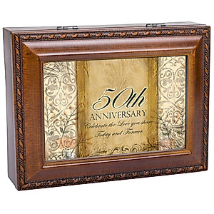 Cottage Garden 50th Anniversary Woodgrain Rope Trim Jewelry Music Box Plays Unchained Melody