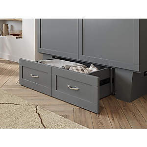 AFI Monroe Full Size Murphy Bed Chest with Mattress, Storage, & Built-in Charger in Grey