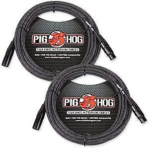 2-Pack Pig Hog PHM20BKW Black & White Woven Tour Grade Mic Cable, 20ft XLR