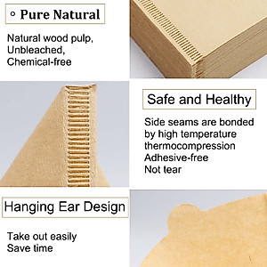 Coffee Filters Cone 01, 100 Count Unbleached Natural Brown 1-2 Cups Disposable Coffee Paper Filters, Compatible with V60 and Cone Shaped Pour Over Coffee Filter and Drip Coffee Maker