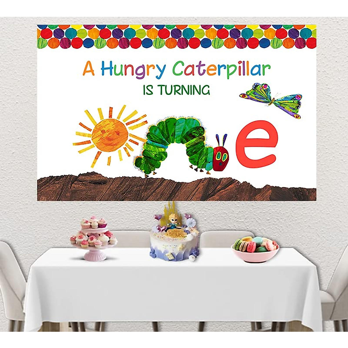A Hungry Caterpillar is Turning One Birthday Backdrop Photocall Cartoon Caterpillar 1St Birthday Party Background Butterfly 5X3Ft Vinyl