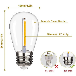 BORT S14 LED Replacement Light Bulb, Shatterproof Outdoor String Light Bulbs, 1 Watt to Replace 11Watts Incandescent Bulb, E26 Regular Medium Screw Base, 2200K Warm White, Non-Dimmable (15 Pack)