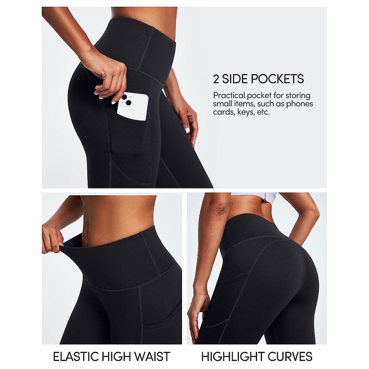 IUGA Fleece Lined Leggings with Pockets for Women Thermal Leggings for Women High Waisted Yoga Pants Winter Workout Leggings Black