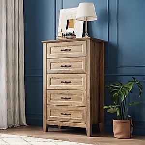 LINSY HOME Dresser for Bedroom, Rustic Chest of Drawers, 5 Drawer Dresser with Metal Handles, Tall Dresser for Entryway, and Closet Storage, Brown