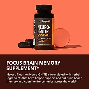 NeuroIgnite Brain Supplements for Memory and Focus Support with St Johns Wort & Ginkgo Biloba | Nootropics Brain Support Supplement | Cognitive & Memory Supplement for Brain Health | 1 Month Supply