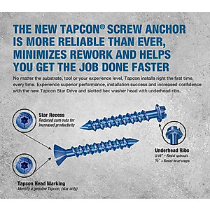 Tapcon 3/16" x 2-1/4" Star Torx Head Concrete Anchor Screws 3173407V2 | 100 Pack | Drill Bit Included