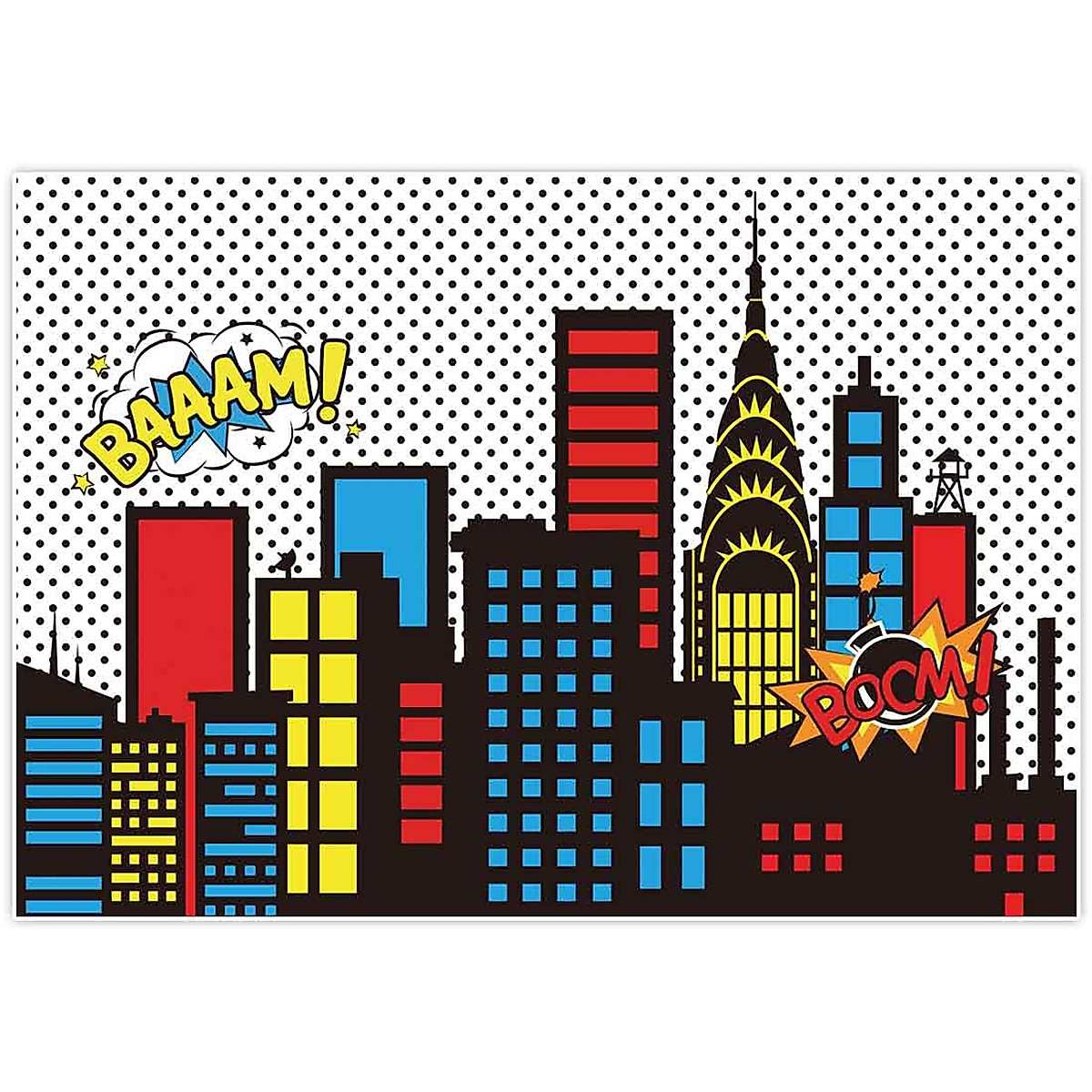 Allenjoy 96" x 72" Superhero Themed Backdrops Super City Skyline Buildings Children Birthday Supplies Favors Decorations Photography Party Event Banner Photo Studio Booth Background Baby Shower Vinyl
