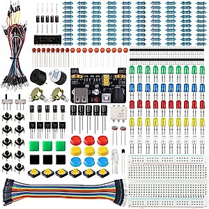 Miuzei Basic Starter Kit for Arduino Projects, Breadboard, Jumper Wires, Power Supply, Resistors, LED, Electronic Kit Compatible with Arduino, Raspberry Pi