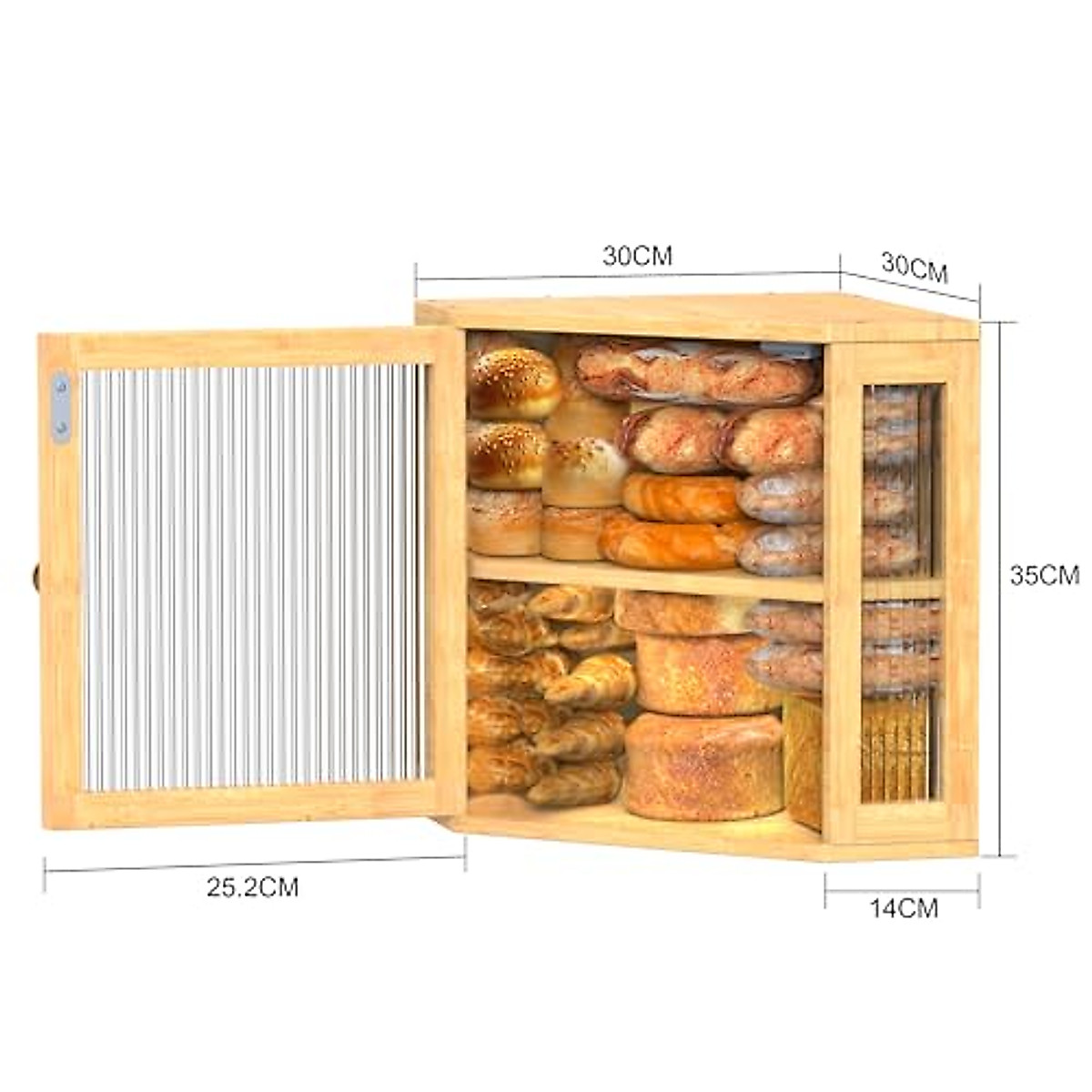 RYLTKISS Corner Bread Box–Extra Large Bread Box for Bread Storage-Durable Bamboo Wood Bread Box for Kitchen Countertop-Double Bread Container with Adjustable Height, Modern Bread Box Easy To Assemble