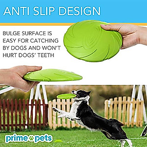PrimePets Dog Frisbees, 2 Pack, 7 Inch Dog Flying Disc, Durable Dog Toys, Nature Rubber Floating Flying Saucer for Water Pool Beach, Orange and Green