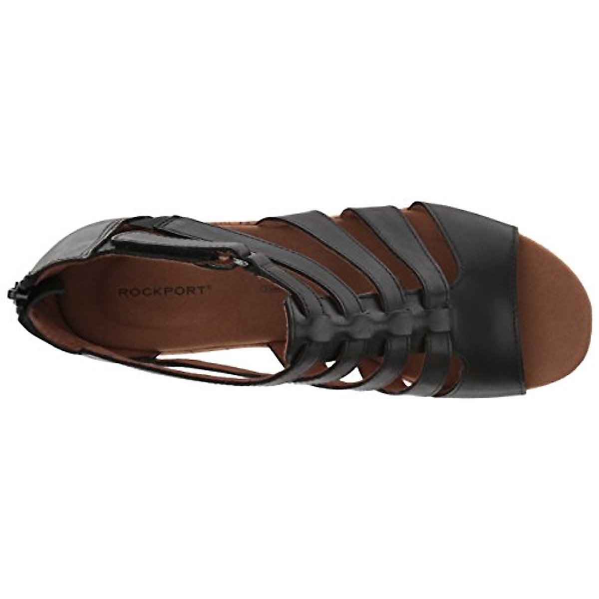 Rockport womens Briah Gladiator Wedge Sandal, Black Leather, 6.5 Wide US