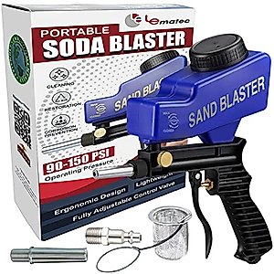 LE LEMATEC Sand Blaster Gun Kit for Air Compressor, Paint/Rust Remover for Metal, Wood & Glass Etching, Up to 150 PSI Blasting Media for Aluminum, Sand, Walnut Shells & Soda Blaster Jobs, Blue