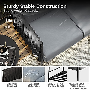 EAST OAK Life Chatter Patio Furniture Set, Outdoor Furniture Sectional Sofa Set with Round Coffee Table, 4 Seats Sofa Deep Seating with Thick & Washable Cushions, Earth Black & Misty Grey