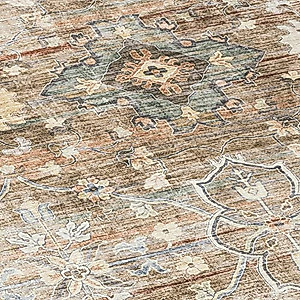 ReaLife Machine Washable Rug - Stain Resistant, Non-Shed - Eco-Friendly, Non-Slip, Family & Pet Friendly - Made from Premium Recycled Fibers - Distressed Boho Border - Beige Tan Brown - 2'6" x 6'