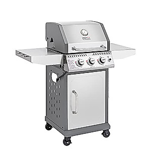 Royal Gourmet GG3001S Stainless Steel 3-Burner Propane, 25,500 BTU Cabinet Style Gas Side Tables, Outdoor Cooking Grill for Patio Garden Barbecue, Silver