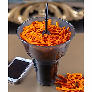 EYNEL Stack n' Sip Snack Cups, 4 Pack Reusable Plastic Drink and Snack Cups with Straws Stadium Tumbler with Top Bowl for French Fries and Coke Perfect for One-Handed On-The-Go Usage (Round, 4, Count)