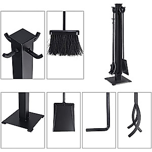 Hysache 5-Piece Fireplace Tool Set, Heavy Duty Wrought Iron Toolset w/Tong,Poker, Shovel, Brush, Indoor & Outdoor Hearth Wood Stove Firepit Accessories, Compact Fireplace Tool Set
