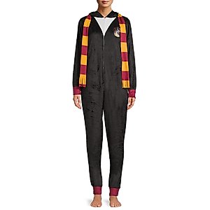 Harry Potter Women's Hooded Gryffindor Fleece Pyjamas Union Suit, Black, Medium