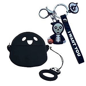 AirPods 3rd Generation Case Cover, Luminous Cute Ghost Case with Lanyard Keychain Designed for Airpods 3, Soft Silicone Anime Funny 3D Cartoon AirPods 3 Case for Women Men Kids Teens (Black Ghost)