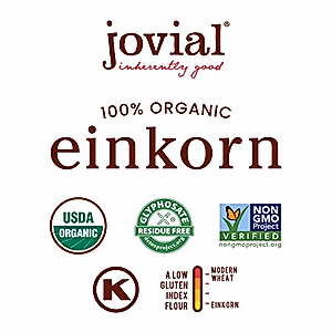 Jovial Einkorn 100% Organic Einkorn All Purpose Flour - Baking Flour, High Protein, Non-GMO, USDA Certified Organic, Unbleached Flour, Product of Italy, Organic All Purpose Flour - 32 Oz, 5 Pack