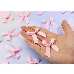 Shapenty Mini Satin Ribbon Bows Flowers Boutique for Sewing Scrapbook Card Making Wedding Christmas Gift Girls Dress Hair Accessories Decoration Crafting, 4x4cm,50PCS (Pink)