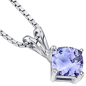 PEORA 14K White Gold Tanzanite Pendant for Women, Genuine Gemstone Classic Solitaire, 1 Carat Cushion Cut, 6mm, AAA Grade