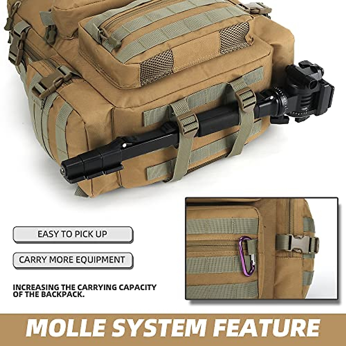 Lovelinks21 Hiking Trekking Rucksack Military Hiking Backpack 3 Day Molle Assault Pack Waterproof EDC Bag for Outdoor