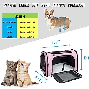 NextFri Soft Sided Carrier for Small Medium Cats Dogs,TSA Airline Approved Collapsible Travel Pet Carrier Medium Pink