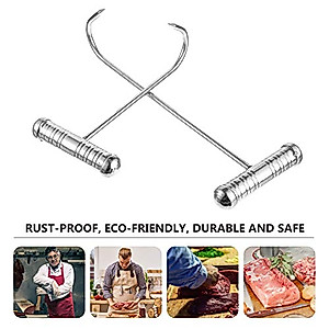 DOITOOL 2pcs T Shaped Boning Hooks Stainless Steel Meat Hook for Butchering Heavy Duty Butcher Hooks with Handle Meat Hangers for Bacon Sausage