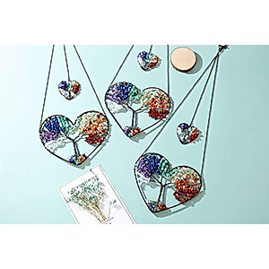 JOVIVI Double Heart Tree of Life Hanging Ornament 7 Chakra Reiki Healing Crystals Stones Gemstone Meditation Window Wall Hanger for Feng Shui Yoga Home Indoor Decor