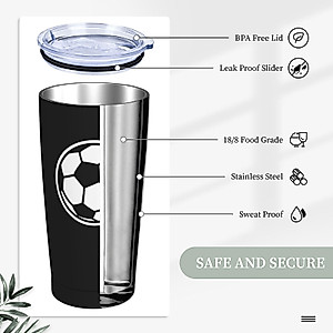 CHASOEA Soccer Tumbler 20oz Funny Stainless Steel Insulated Tumblers with Lid and Straw Sport Travel Coffee Mug Tea Wine Cups Water Bottle Sport Gifts for Women Men Sports Lover