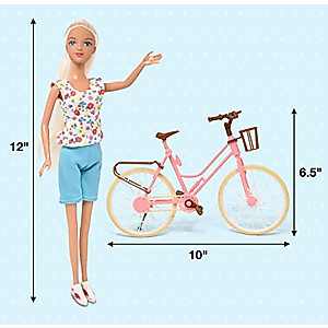 Mini Fashion Doll on Bike by Beach Playset for Girls, Includes Doll with Long Blonde Hair, Bicycle, and Accessories, Boardwalk Outdoor Biking Set Toy for Kids and Toddlers Ages 3 4 5 6 7 8