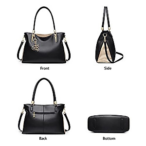 FOXER Women Handbag Leather Purse Lady Tote Shoulder Bag Top Handle Bag Valentine's Day Gifts (Black5)