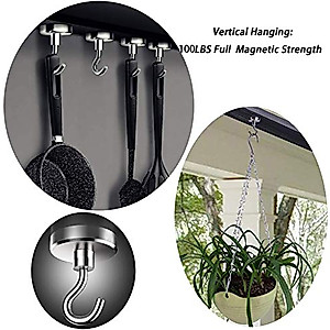 Elefama 100LB Magnetic Hooks Heavy Duty for Hanging BBQ Grill Utensils Tools Coat Wreaths Outdoor Strong Neodymium Rare Earth Magnets Hook Hangers for Refrigerator Locker Cruise Cabins