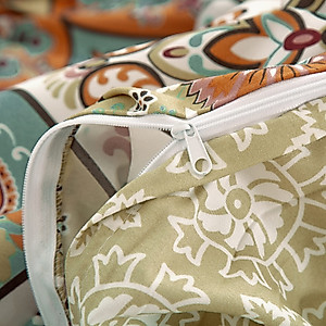 DaDa Bedding Bohemian Duvet Cover w/Pillow Cases - Reversible Coral Teal Floral Paisley Botanical Garden Party - Bright Vibrant Multi-Colorful Blue Salmon Pink - Full - 3-Pieces