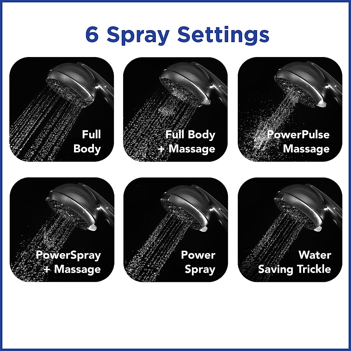 Waterpik High Pressure Hand Held Shower Head With Hose, PowerPulse Massage 6-Mode, Brushed Nickel XAS-649E