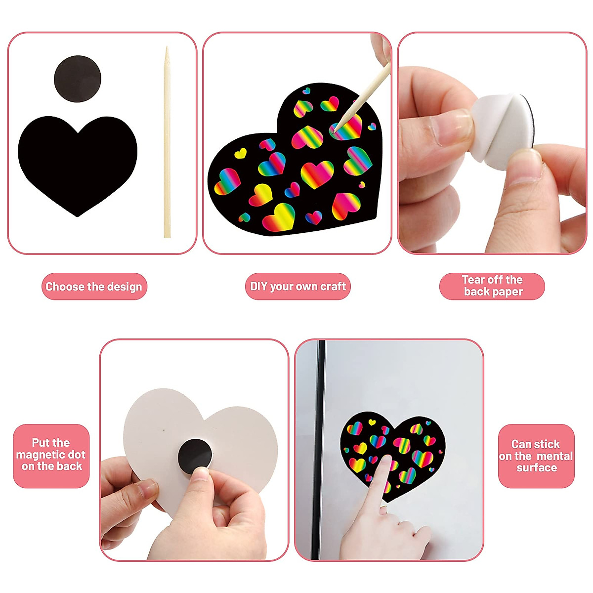 Fancy Land Mothers Day Scratch Crafts Kit for Kids Scratch and Sketch Art Paper Magnet Ornaments 24 Pcs