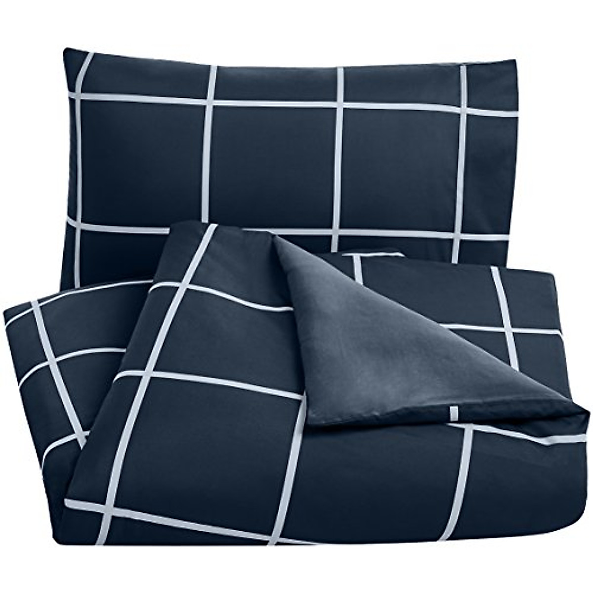 Amazon Basics Microfiber 2 Piece Duvet Cover Set, Navy Simple Plaid, 135 x 200cm/50x80cm x 1