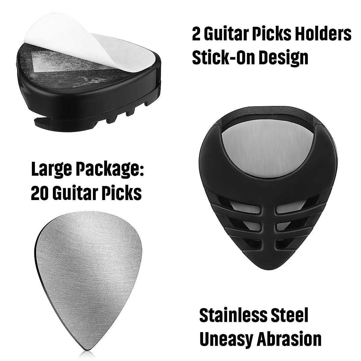 20 Pieces Metal Guitar Picks Plectrums Stainless Steel Picks Guitar Pick Holder Black With Picks Storage Case for Electric Guitar Bass Ukulele
