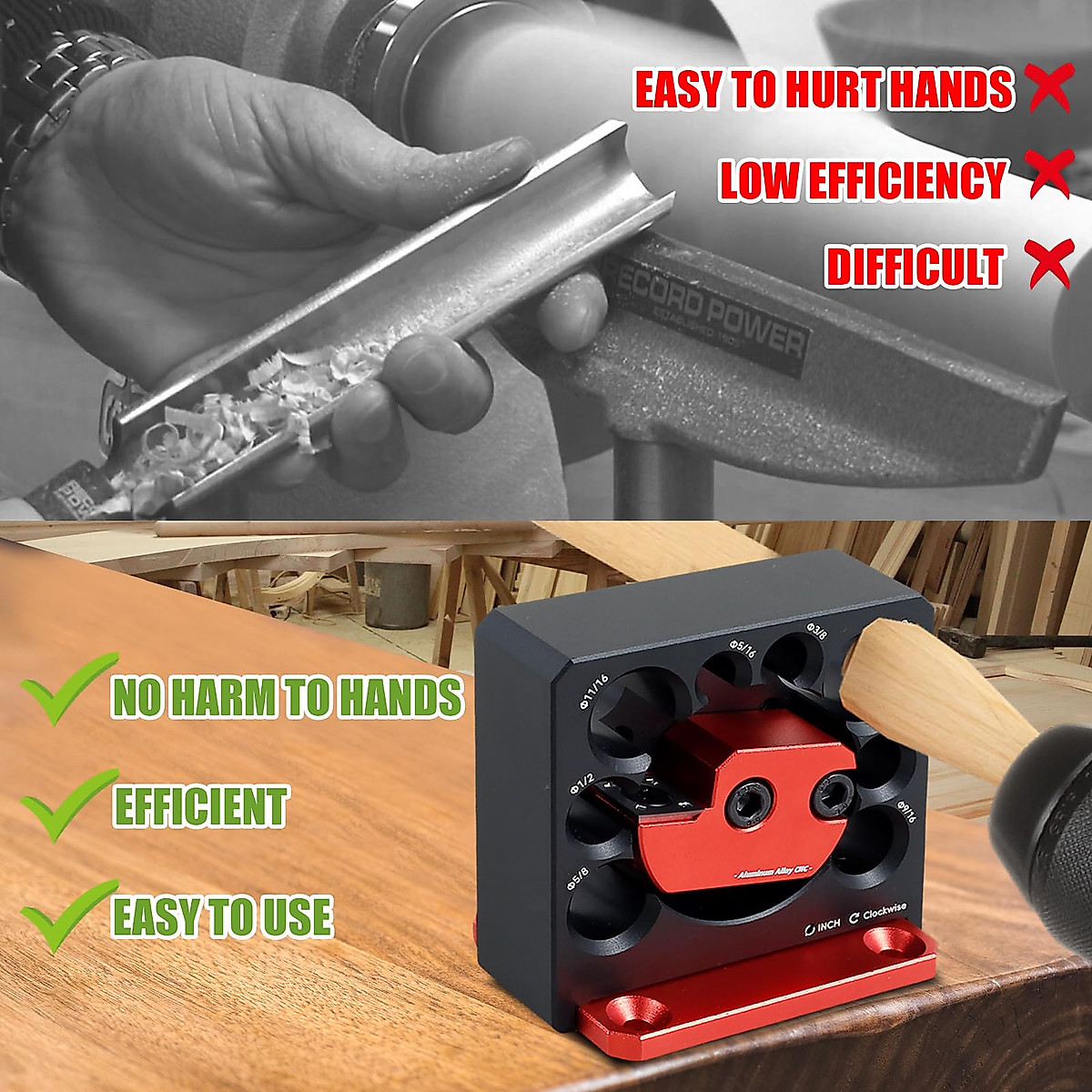 Generic Dowel Maker Jig Kit, Imperial 5/16-3/4inch Adjustable Drill Milling Dowel Round Rod Auxiliary Tool, Aluminum Alloy Dowel Round Rod Sticks Maker Jig with 8 Holes (B), IUHE3