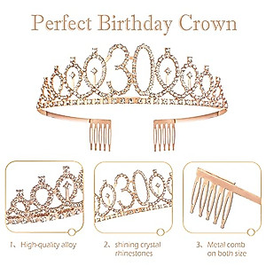 Janinus 30th Birthday Tiara And Sash For Women Rose Gold 30th Birthday Decorations For Her - Rose Gold 30th Birthday Sash, Crown/Tiara and Birthday Cake Toppers 30th Birthday Gifts For Her
