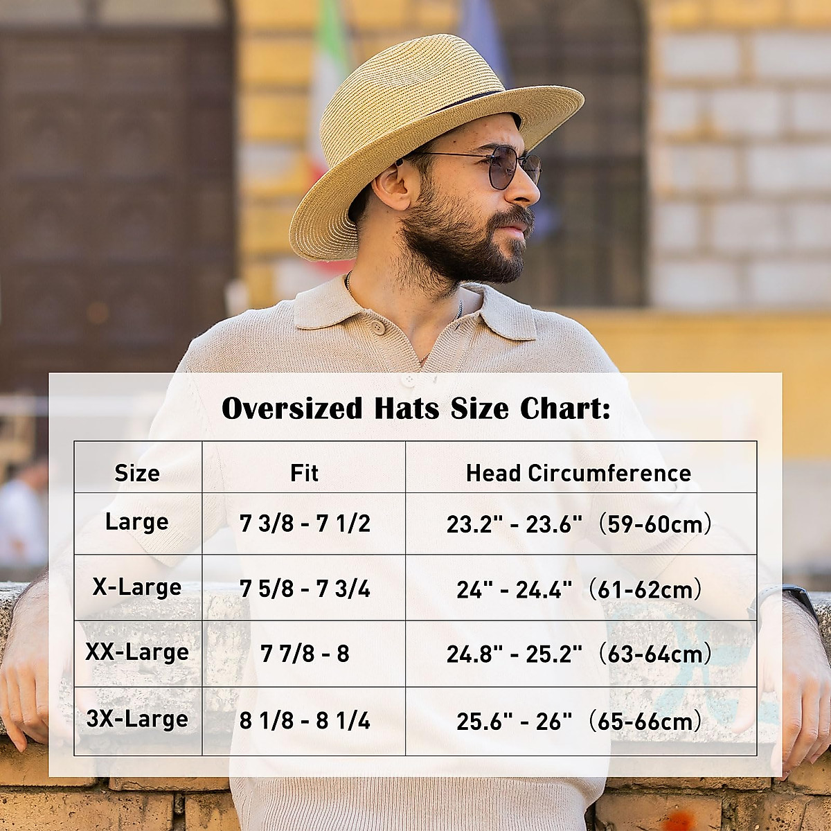 Comhats Men Sun Straw Fedora Hat for Women,Packable Beach Hat Wide Brim Panama Hat UV UPF 50+ Summer Hat Unisex Beige Large XXL