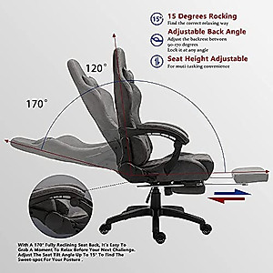 Dowinx Gaming Chair Office Chair PC Chair with Massage Lumbar Support, Vintage Style PU Leather High Back Adjustable Swivel Task Chair with Footrest (Light Grey)