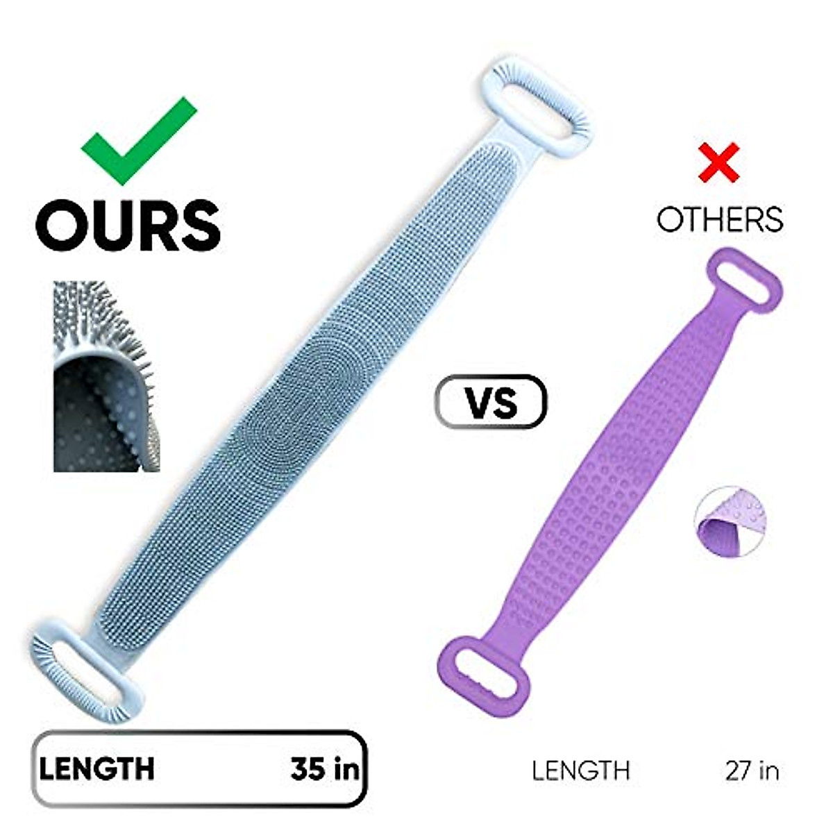 Extra Long Silicone Back Scrubber With Facial Cleansing Brush | Back Scrubber For Shower | Silicone Body Scrubber | Face Exfoliator, Back Scratcher, Bath Accessories | Cleanse and Soften Your Skin