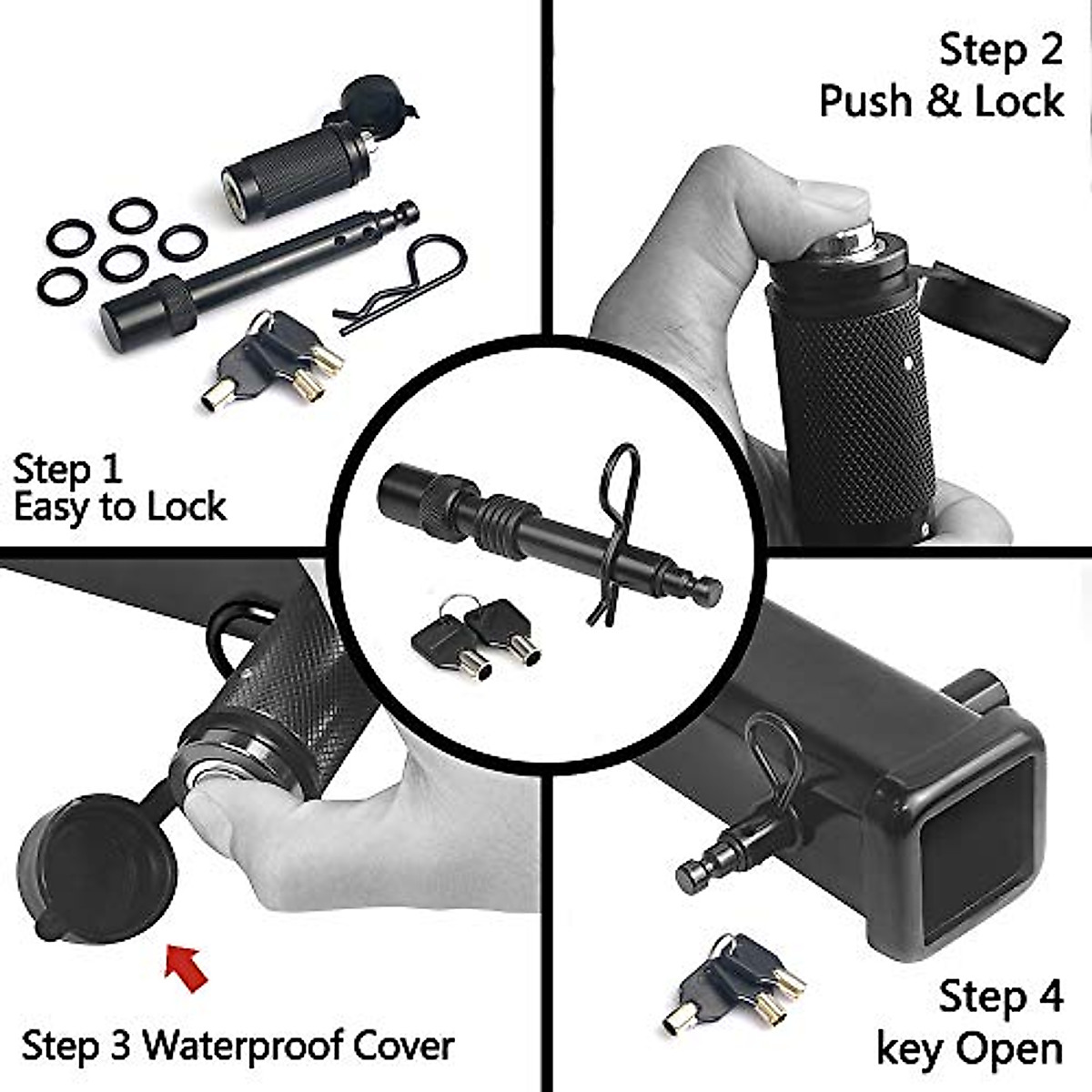 KAYCENTOP Hitch Receiver Pin Lock Trailer Locking 5/8 Inch Pin Security Hitch Locks Fit 2 inch 2.5 inch Hitch Receiver Class III IV Hitches 2 Pack Black Anti-Theft Anti-Noise 3 Tubular Alike Keys