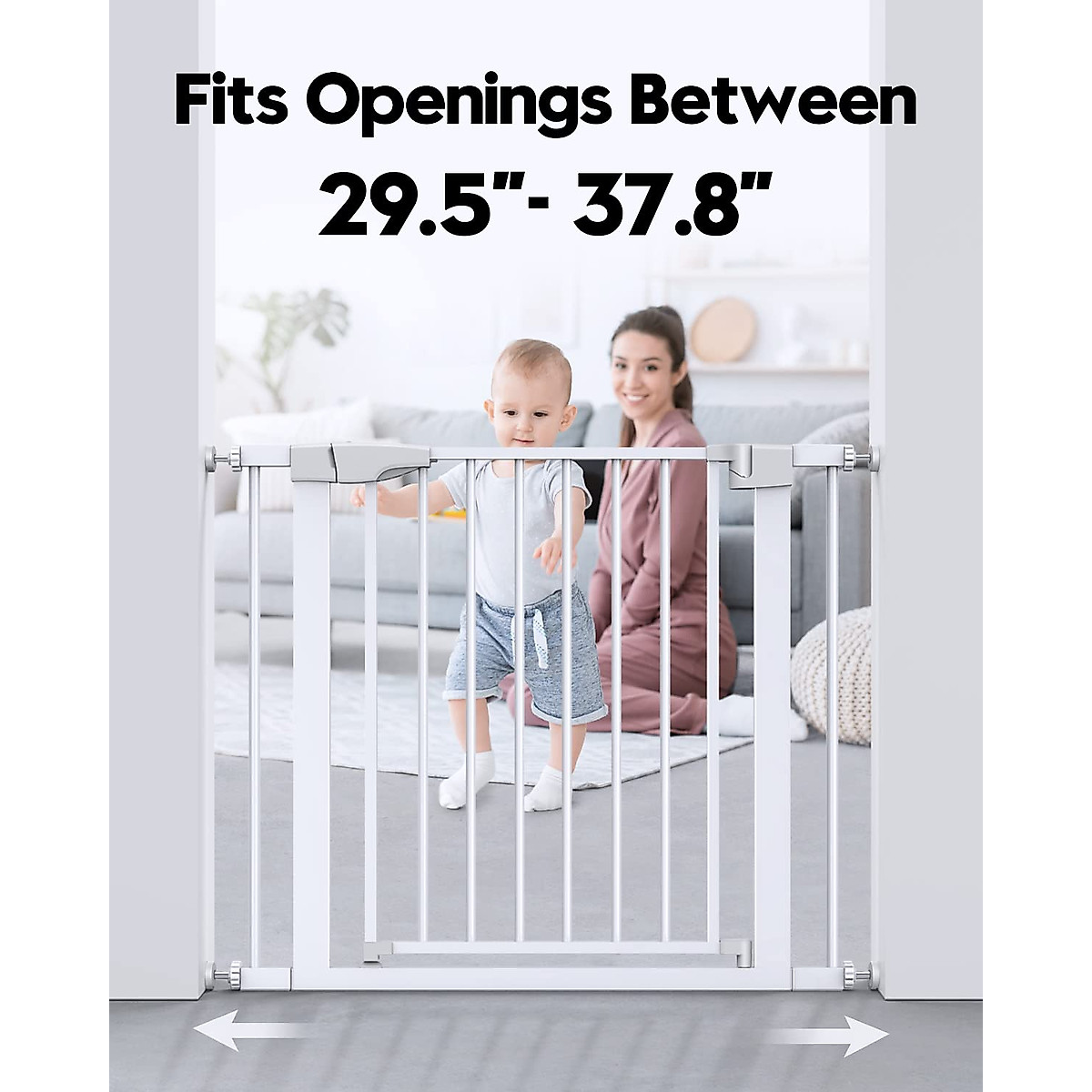Ciays 29.5” to 37.8” Safety Baby Gate, Extra Wide Auto-Close Dog Gate for Stairs, Easy Walk Thru Indoor Pet Gate for Doorways and Rooms,30in Tall, White
