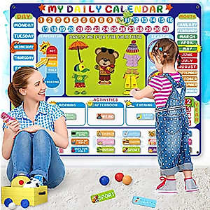 My Daily Calendar Felt Board for Kids Preschool Classroom Calendar 3.5Ft Circle Time Learning Center All About Today Activities Bear Dress Emotion Weather Season Days of the Week for Toddlers Learning